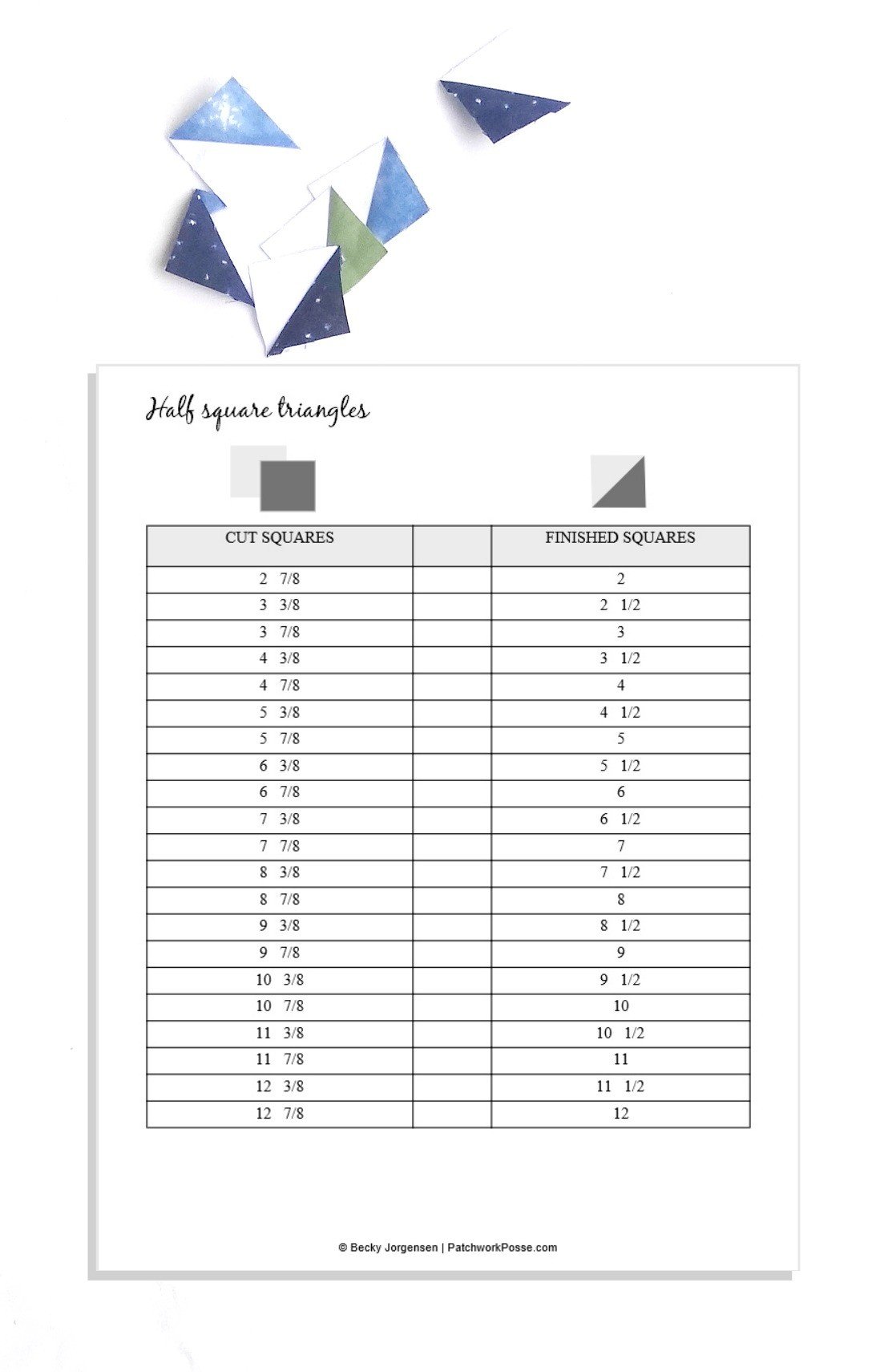Free Printable Half Square Triangles - Patchwork Posse