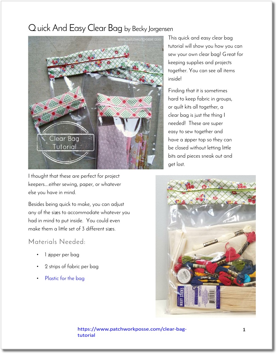 Quick And Easy Clear Bag Tutorial - Patchwork Posse