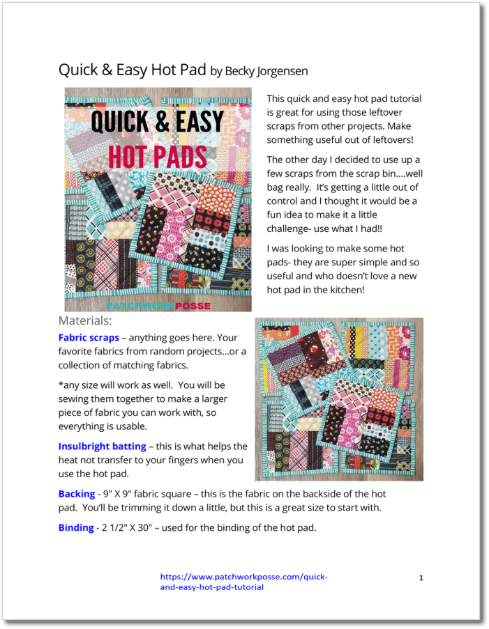 Quick and Easy Hot Pad Tutorial - Patchwork Posse