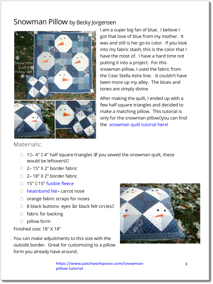 Free Snowman Quilt Pattern - Patchwork Posse