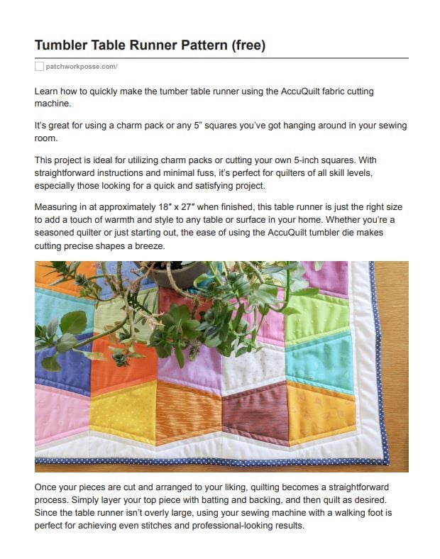 Tumbler Table Runner Pattern (free) - Patchwork Posse